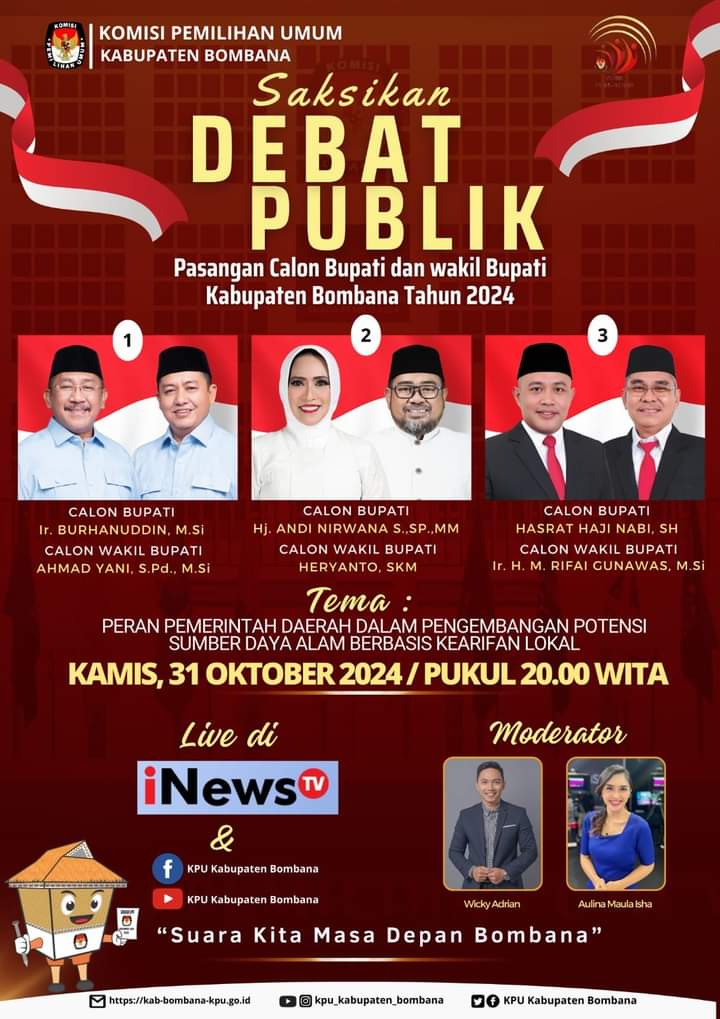 KPU Umumkan Jadwal Debat Kandidat Paslon Bupati Dan Wakil Bupati Bombana